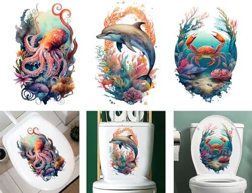 Amazon.com: MEFOSS 4PCS Large Ocean Wall Decals Sea Creatures Toilet ...