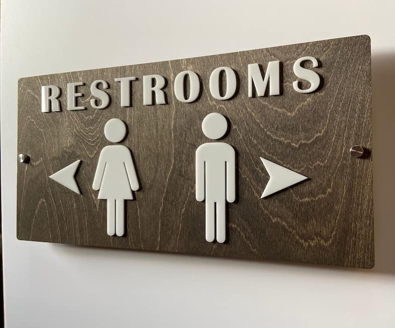 Men Women Restroom sign, Wood board fixed with White acrylic board and ...