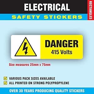 200-25 x 75mm - Danger 415 Volts Electrical Safety Stickers/Labels ...