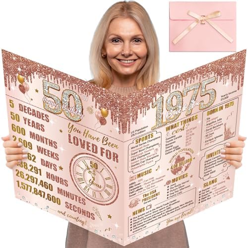 Amazon.com : Eiurteao Large 50th Birthday Card with Envelope for Men Women, Happy 50th Birthday ...