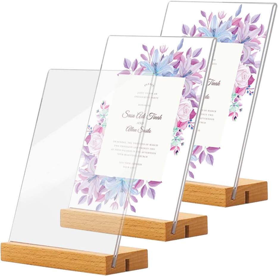 Wooden A4 Display Stand - 3 Pack Sign Holder for Vertical or Slant Back ...