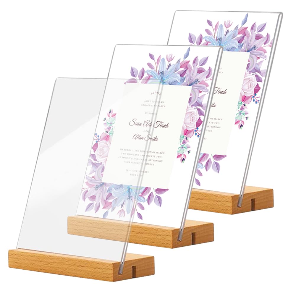 A4 Display Stand with Wood Base, 3 Pack A4 Wood Sign Holder Vertical or ...