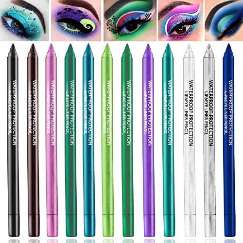 Amazon.com : 12 Colors Colorful Eyeliner Pencils Set Glitter Colored ...