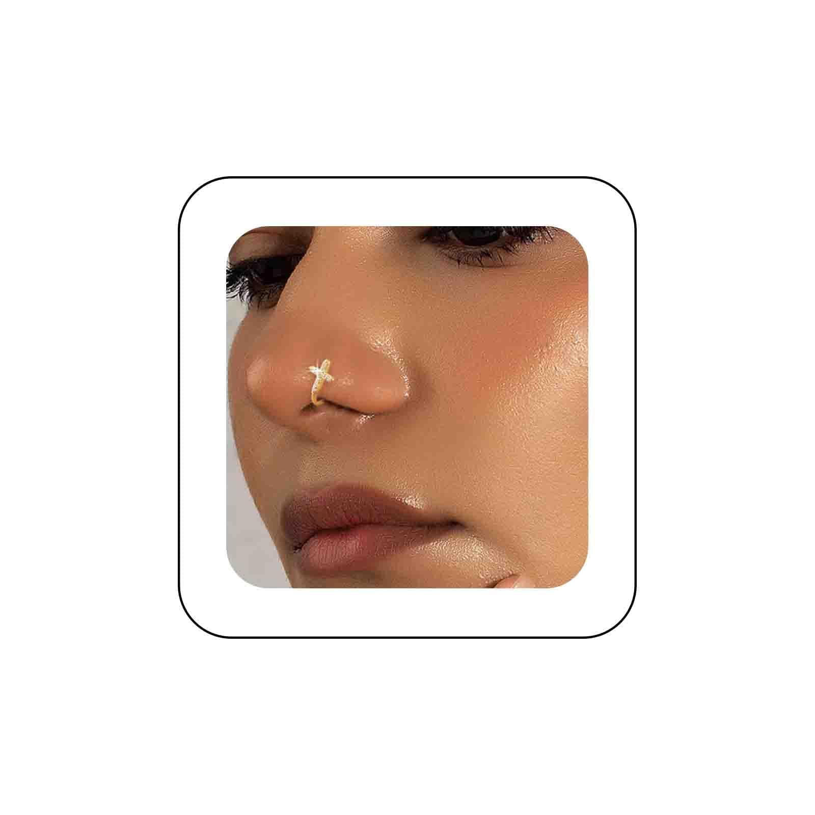 Amazon.com: Yheakne Vintage Crystal Cross Nose Ring Gold Cz Cross Nose ...