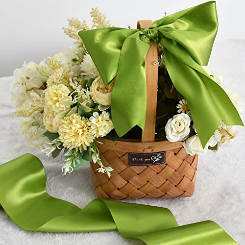 TONIFUL 4 in x 22Yds Wide Glass Green Satin Ribbon Solid Fabric Large ...