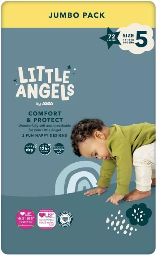 2X ASDA Little Angels Size 5 Nappies Jumbo 72 Pack : Amazon.co.uk: Baby ...