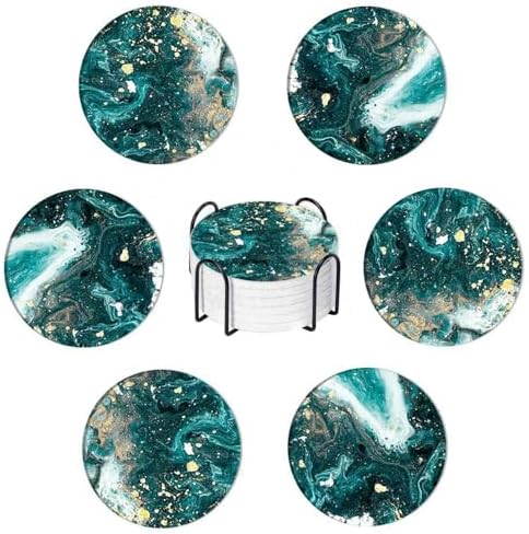 Aieino Drink Coasters Set of 6 with Stand, Cork Base Round Coaster ...