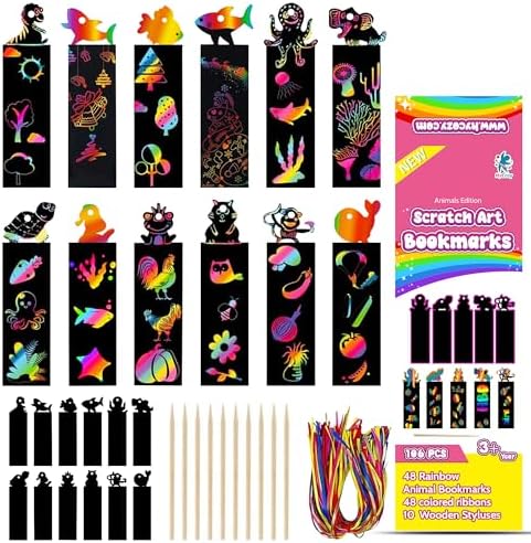 Bookmarks for Children 24 Pcs Rainbow Scratch Bookmark Kit with Drawing ...