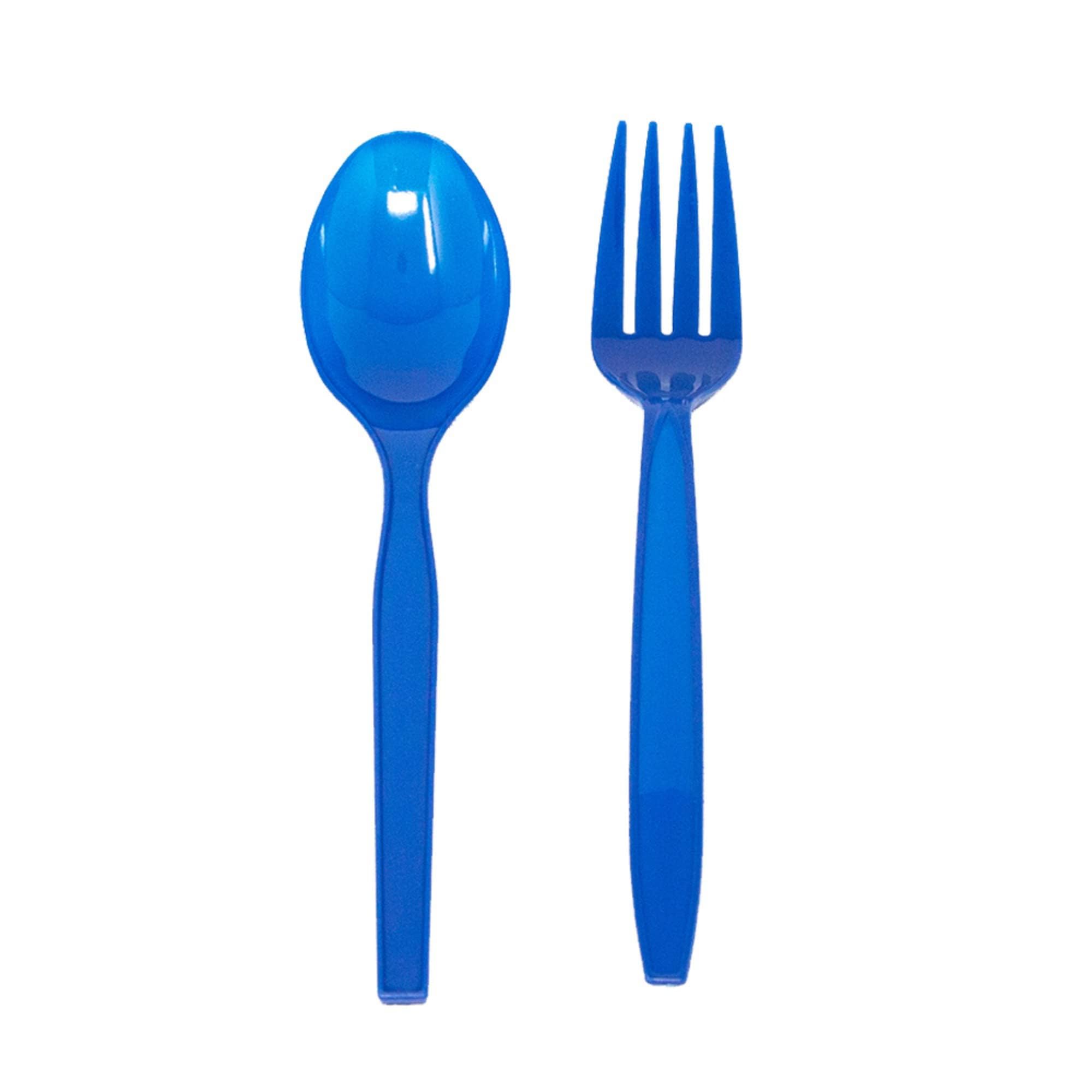 Amazon.com: Blue Spoon and Fork Set (50 Each) - Blue Tableware for ...
