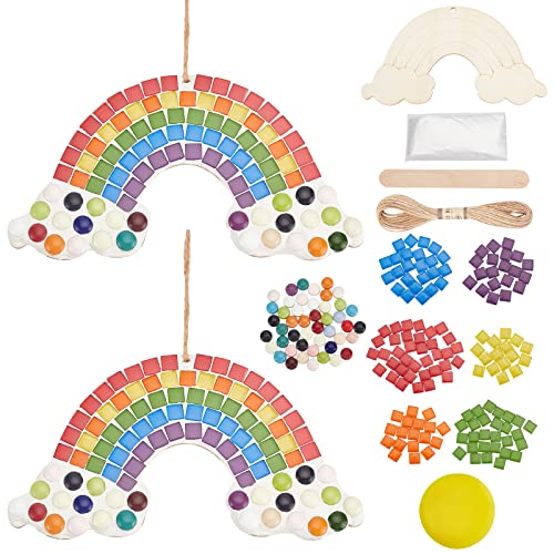 WEBEEDY 2 Set DIY Mosaic kit Rainbow Craft Kit for Kids Handmade Mosaic Rainbow Make Your Own ...