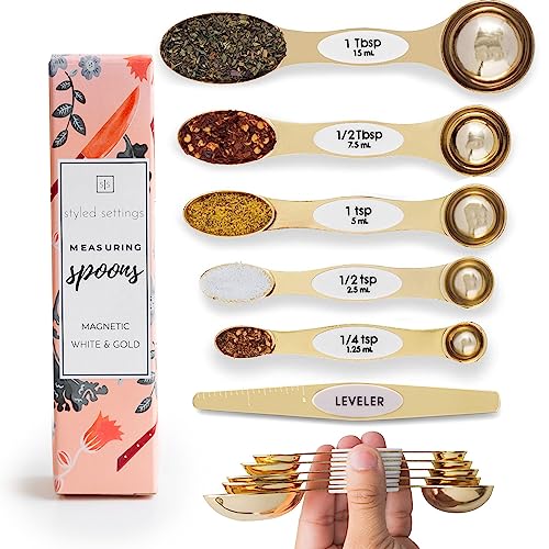 White & Gold Measuring Spoons Set, Stainless Steel Measuring Spoons ...