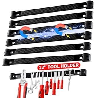 6 Pack 12" Upgraded Magnetic Tool Holder Strip, Wall Mount Magnetic Strips Heavy Duty, Magnetic ...