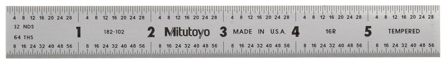 Mitutoyo 182-102, Steel Rule, 6" (16R), (1/32, 1/64, 1/50, 1/100"), 3/ ...