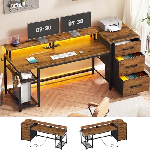 Amazon.com: SEDETA 67" White Gaming Desk with 5 Fabric Drawers, Home ...