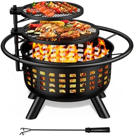 Amazon.com: Raxmolo 31 Inch Fire Pit for Outside with 2 Grills, Outdoor ...