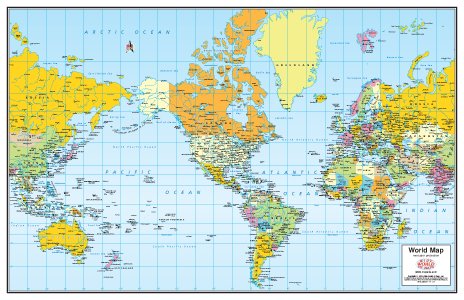 Colorful Political Mercator Projection World Desk Map Gloss Laminated ...