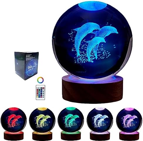 ChickenEggLamp 3D Dolphin Crystal Ball lamp,3.15 inch Glass Ball ...