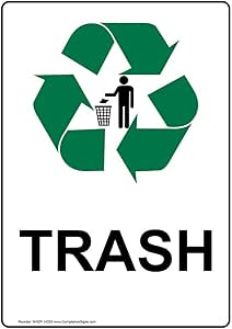 Amazon.com: Vertical Trash Sign with Symbol, 14x10 in. Aluminum for ...