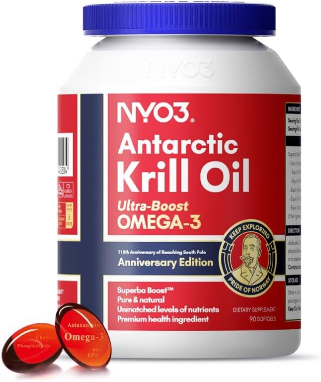 Amazon.com: NYO3 Krill Oil Omega 3 Supplement 1000mg 90 Softgels EPA & DHA, Pure Antarctic Krill ...