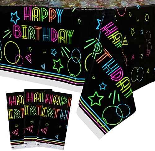 Lilwemen 4 Pack Glow Neon Party Tablecloths Supplies - Happy Birthday ...