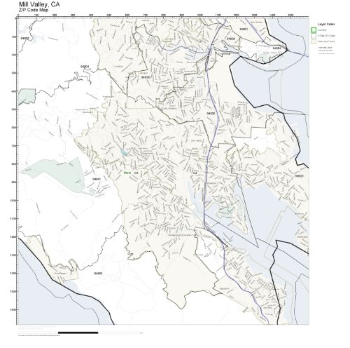 Amazon.com : ZIP Code Wall Map of Mill Valley, CA ZIP Code Map Not ...