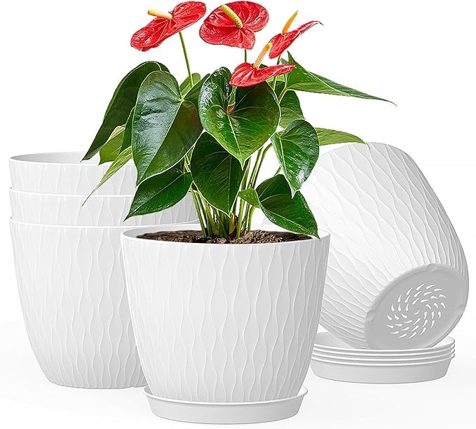 StyleX Store Plastic Round Flower Pots with Drainage Hole Saucers ...