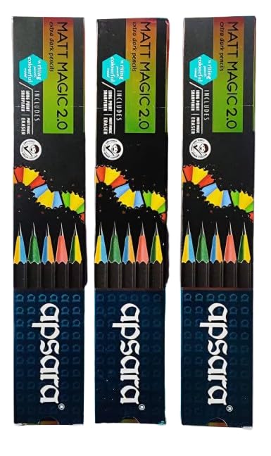 Apsara Matt Magic Extra Dark Pencils| Colourful Wood| FREE Matt Magic ...