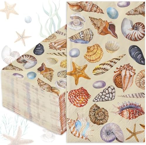 Amazon.com: 80Pcs Sea Shell Guest Napkins Under the Sea Disposable ...