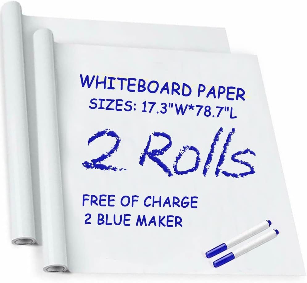 2 Rolls Whiteboard Paper Sticker Roll, DIY Self-Adhesive Dry Erase ...