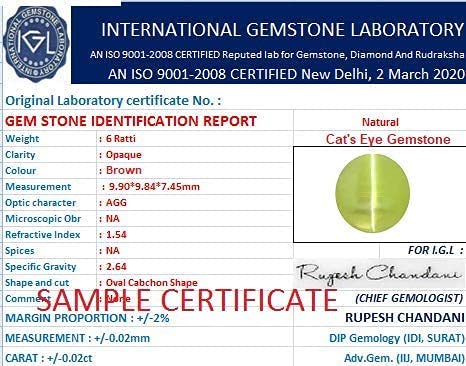 UrusGems Non Treated Ceylon's Original Certified Cat Eyes Stone 6 Ratti ...