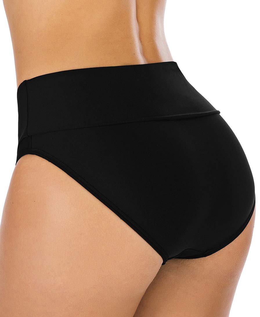 Snapklik.com : Womens High Waisted Bikini Bottoms Shape Control Fold Swim Brief Tankini Bottoms ...