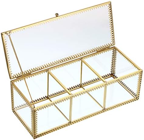 Amazon.com: 4 Compartment Golden Vintage Glass Lidded Jewelry Box ...