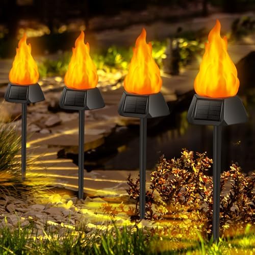Amazon.com : Anmeix Solar Torch Lights Outdoor with 3 Solar Panels ...