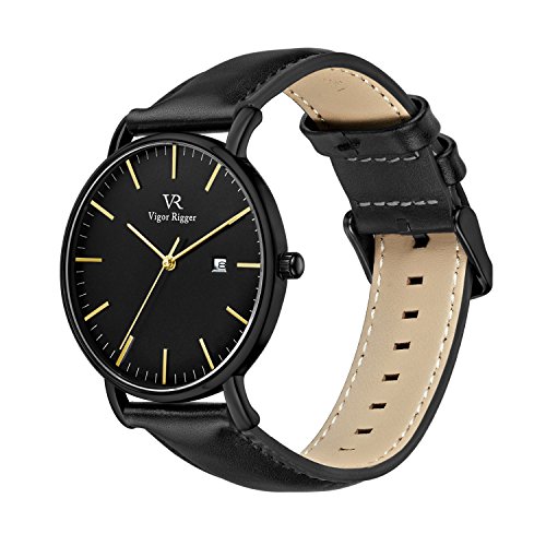 Vigor Rigger Men's Quartz Watches with Genuine Black Leather Watch Band ...