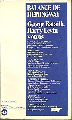 Amazon.com: BALANCE DE HEMINGWAY.: BATAILLE, Georges. LEVIN, Harry…: Books