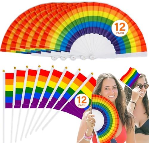 Amazon.com: 12 Pride Flags & 12 Fan, Small Gay Pride Flags Hand Fans ...