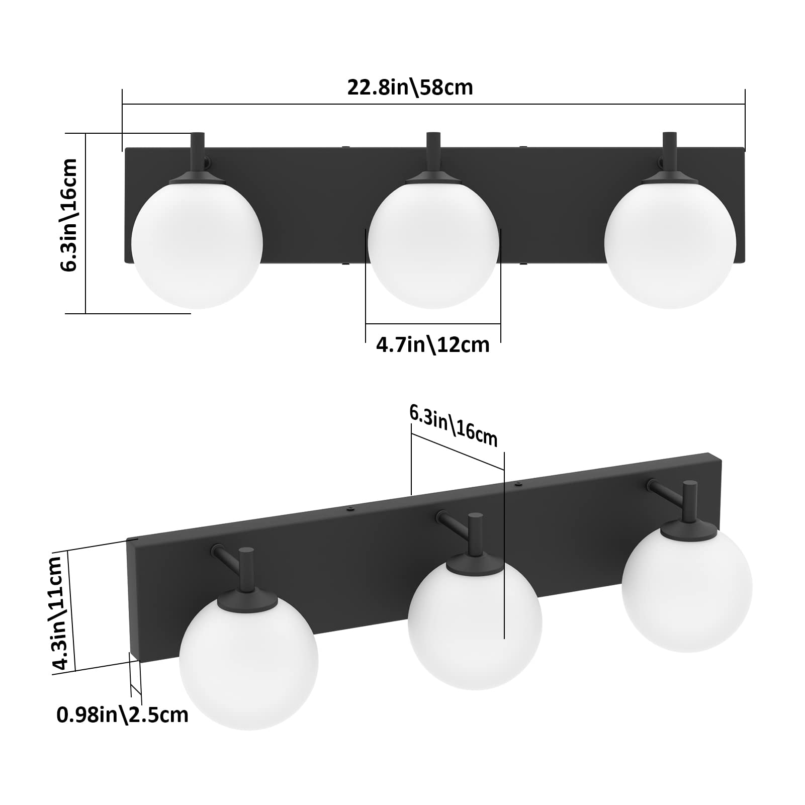 Snapklik.com : Aipsun Matte Black Bathroom Vanity Light 3 Lights Modern ...