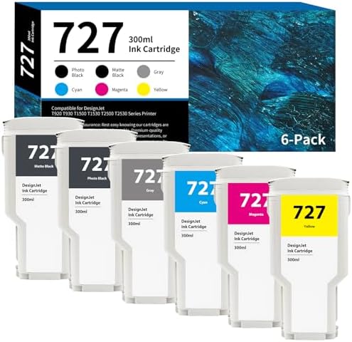 Amazon.com: 727 Ink Cartridges 300ml High-Capacity 6-Pack Replacement ...