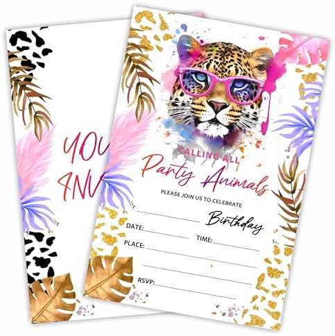 Amazon.com : Grace Yonks Leopard Print Birthday Party Invitations, 4x6 ...