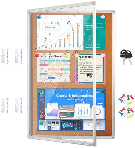 Amazon.com: VEVOR 36"x24" Enclosed Cork Board with Aluminum Frame – Lockable Bulletin Board with ...