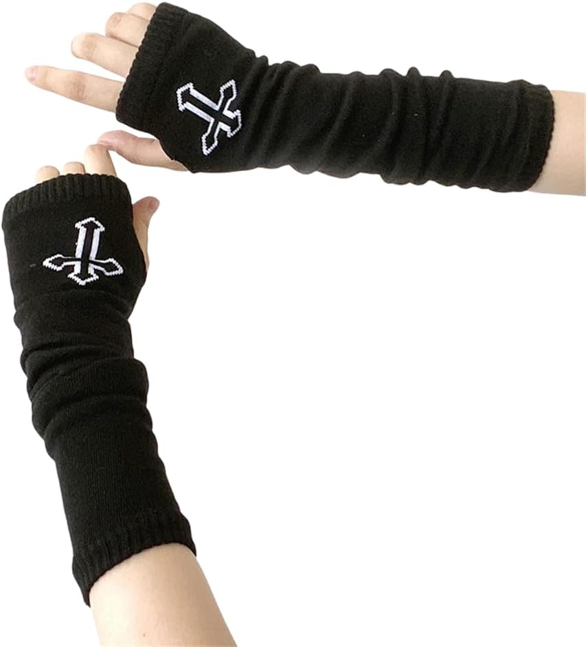 Goth Arm Warmers Y2K Knitted Gothic Punk Gloves Fingerless Knit Grunge ...