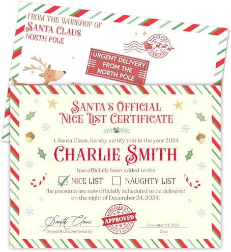 Amazon.com : Honeyplum Santa Nice List Certificate With Magically ...