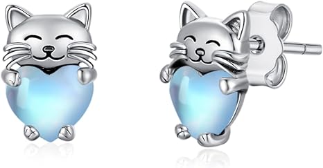 Amazon.com: Cat Earrings 925 Sterling Silver Cute Animal Kitten Stud ...