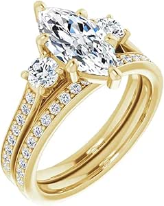Amazon.com: Solitaire Moissanite Engagement Ring Set, 2.75 CT Marquise Cut Moissanite Diamond ...