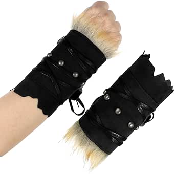 Amazon.com: Medieval Faux Fur Wrist Guards Leather Arm Wraps ...