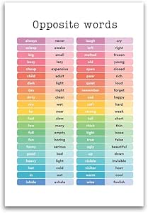 Amazon.com: Opposite Words Chart Poster - Educational For Gradeschool ...