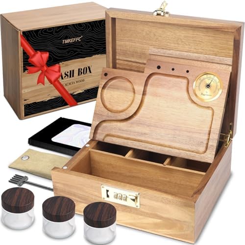 Large Acacia Wooden Box with Combination Lock, Decorative Organizer ...