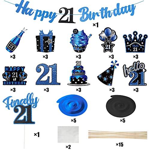 Snapklik.com : 42pcs 21st Blue Birthday Banner Party Decorations, Hello ...