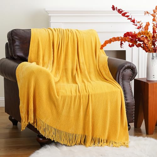 Snapklik.com : BATTILO HOME Mustard Yellow Throw Blanket For Couch ...