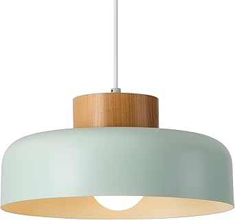 Modern Pendant Light,32cm,Natural Wood Cap, Drum Simple Kitchen Light ...